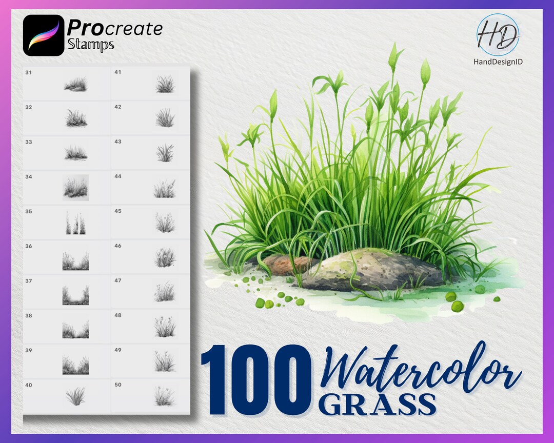 100 Watercolor Grass Procreate Stamps (digital Download) - Etsy UK