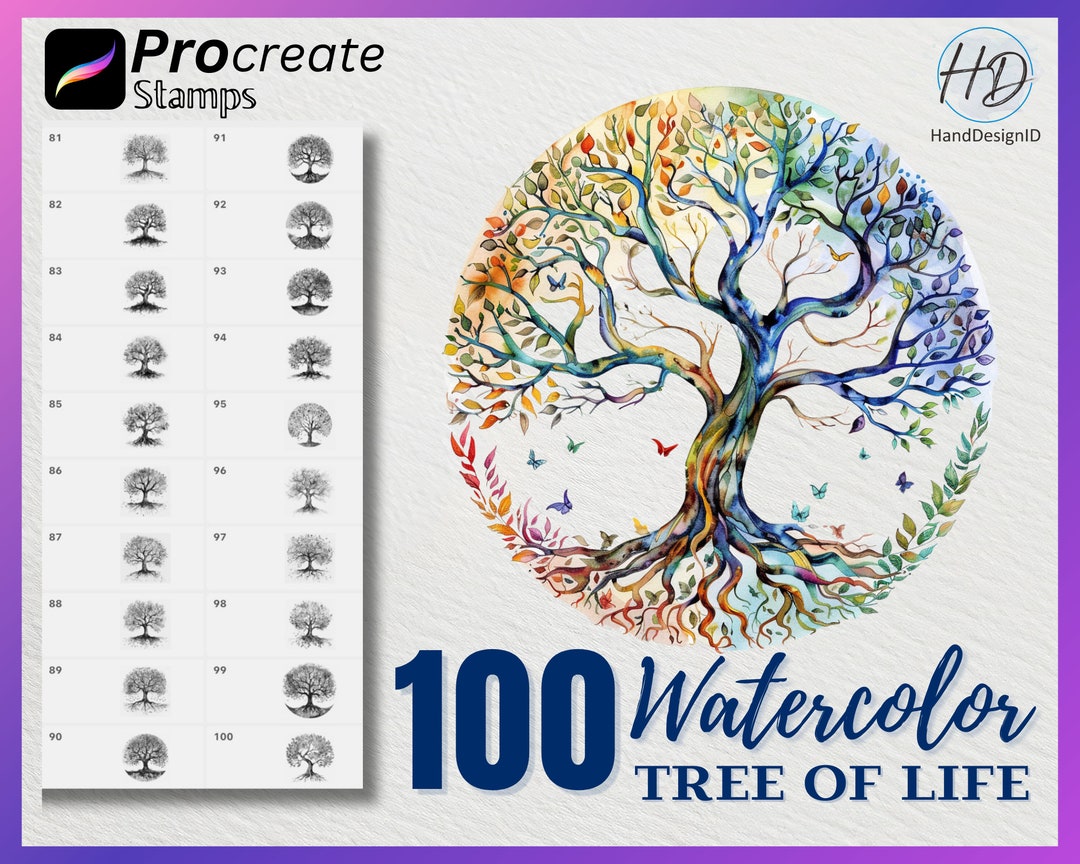 100 Procreate Watercolor Tree of Life Stamps, Tree of Life Stamps for ...