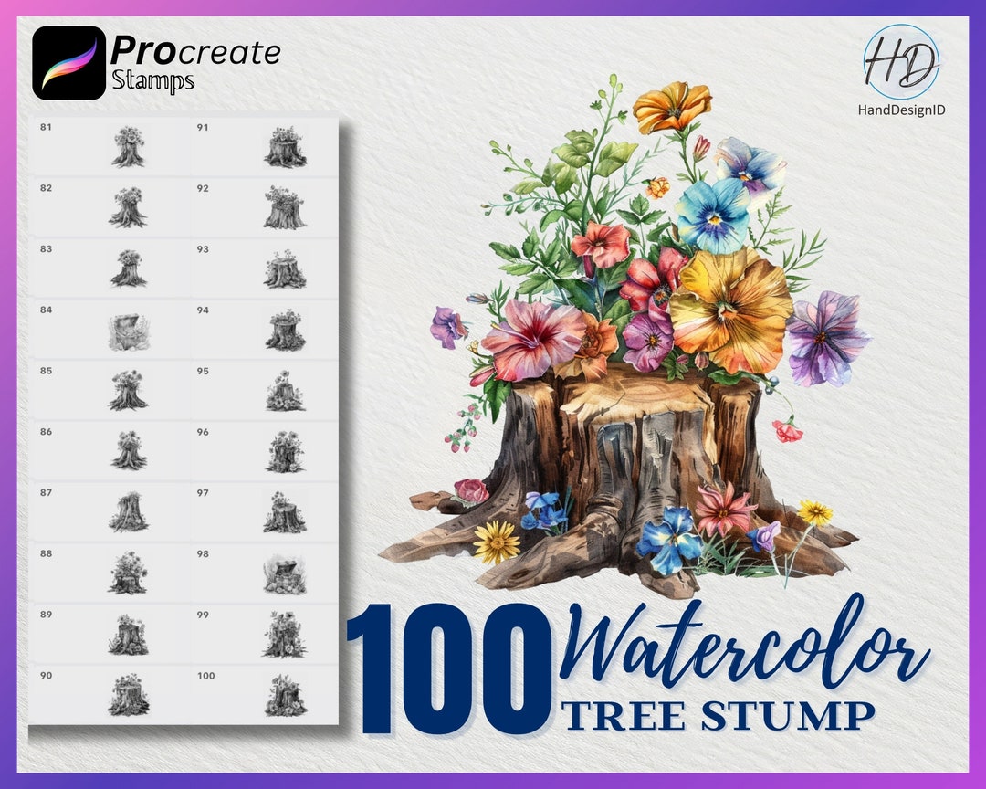 100 Watercolor Tree Stump Procreate Stamps (digital Download) - Etsy