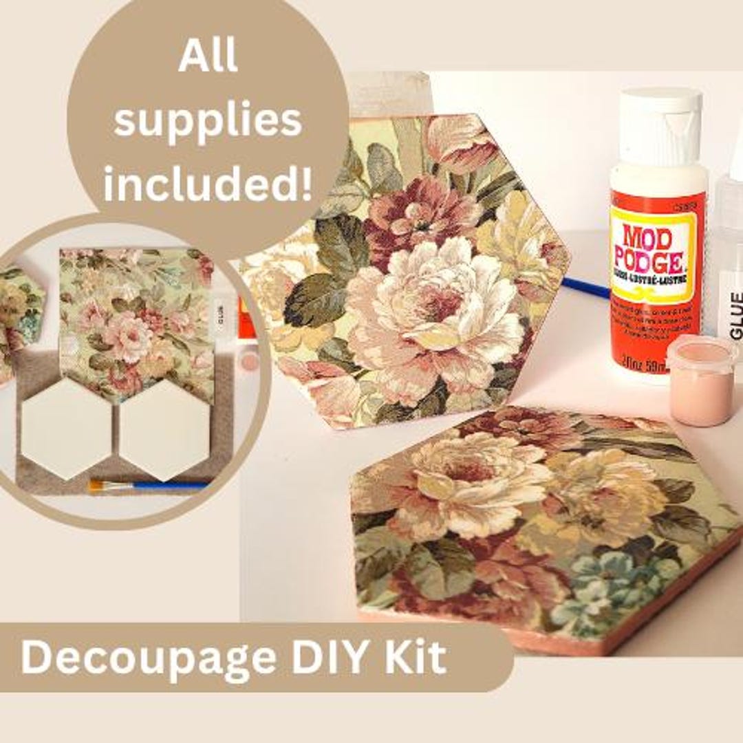 DIY Decoupage Kit, Craft Kit, Coaster Set, Floral, Porcelain - Etsy