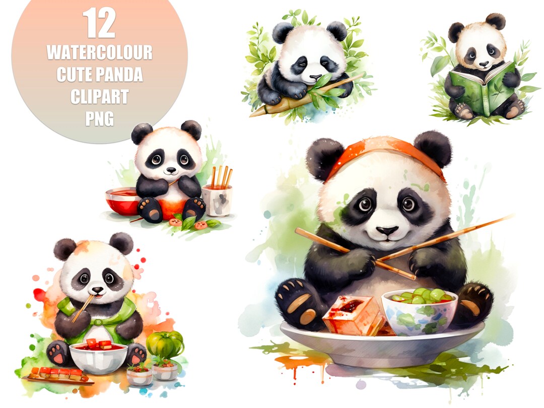 Watercolor Cute Panda, Digital Download, Instant Download, Clipart ...