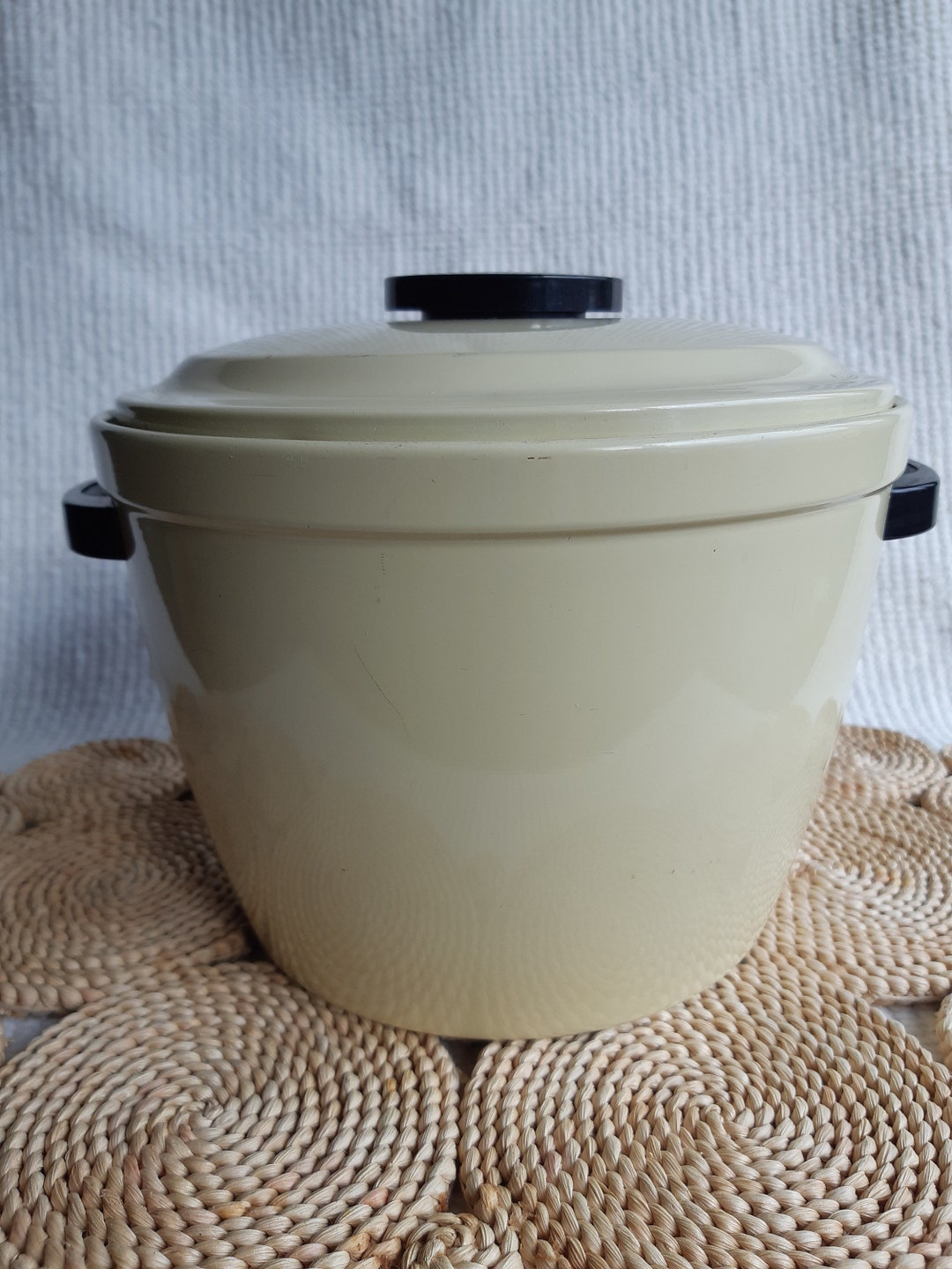 Vintage Thermos Ice Bucket Yellow Metal Stainless Steel Liner Bakelite ...