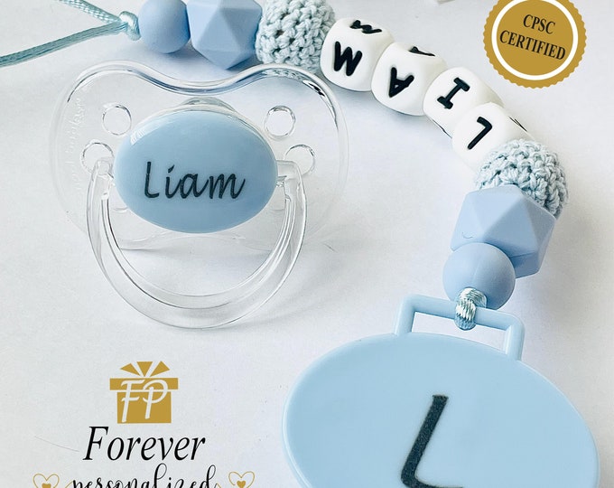 Gold Custom Pacifier With Personalized Baby's Name Gift Set With Clip ...