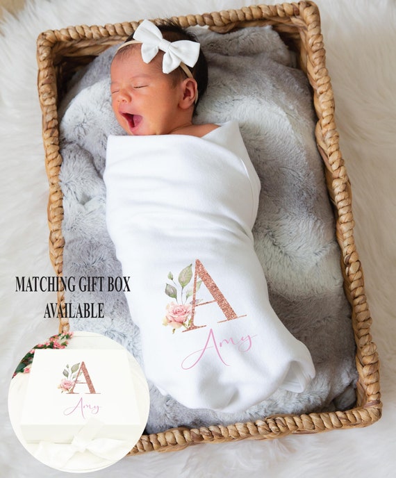 Personalized Baby Blanket Pink Floral Initial Personalized - Etsy