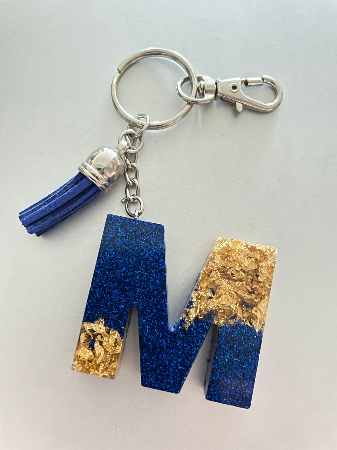 Navy Blue and Gold Flake Initial Keychain Initial Keychain Glitter ...
