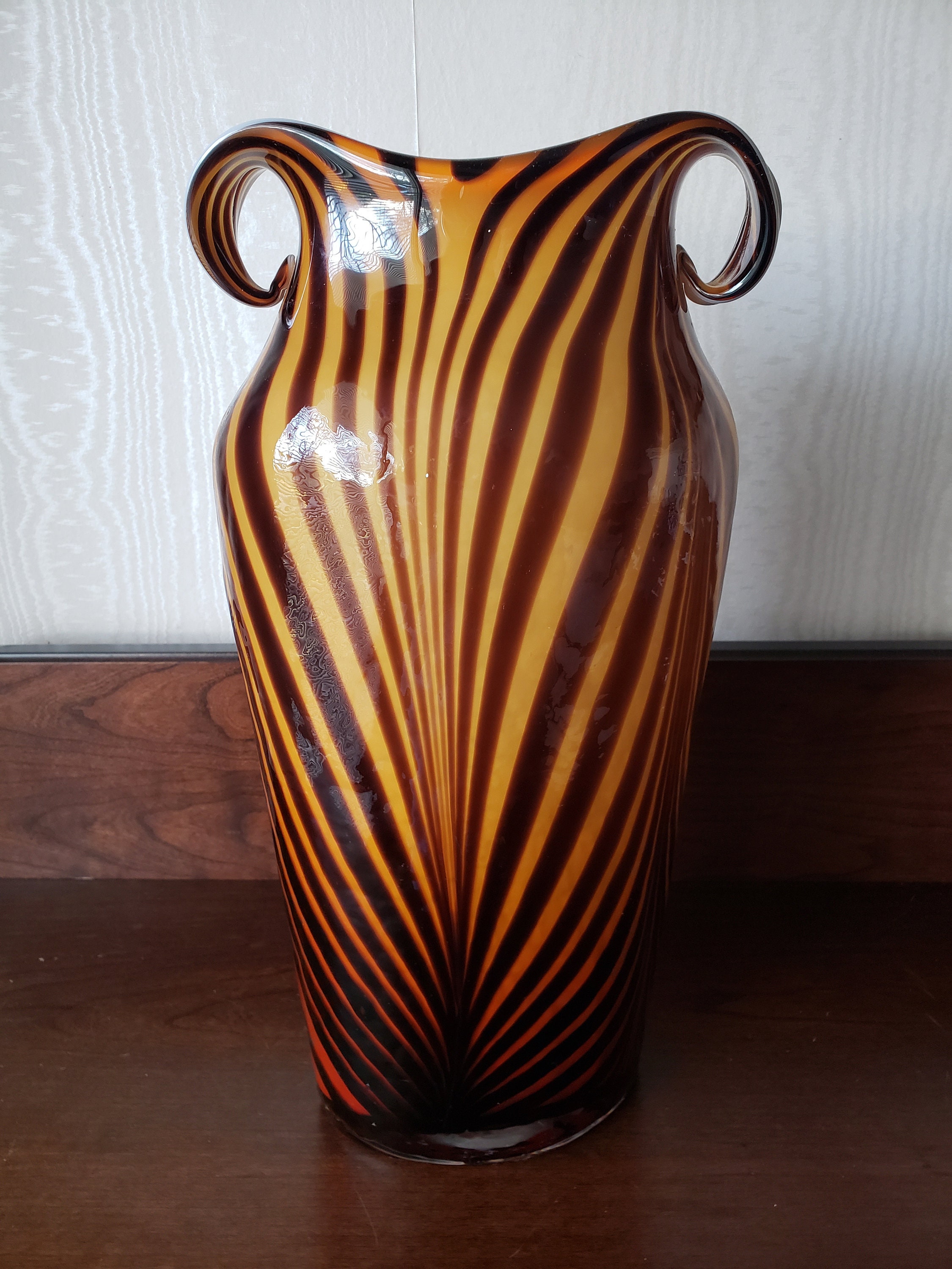 Murano Tiger Striped Glass Vase Etsy