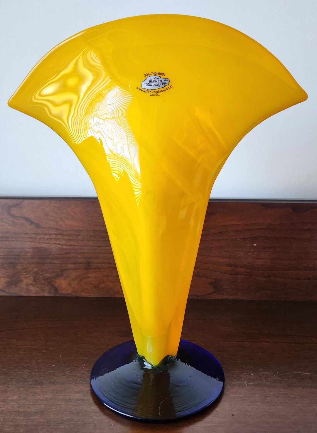 Blenko Large Yellow Fan Vase - Etsy