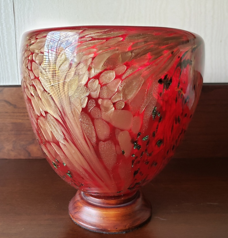 Murano Ruby Red Bowl Inlayed With Copper Aventurine and Green - Etsy