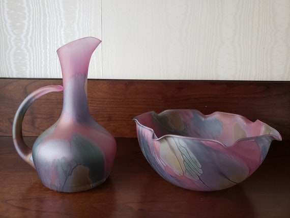 Rueven Art Glass Pitcher and Bowl | Etsy