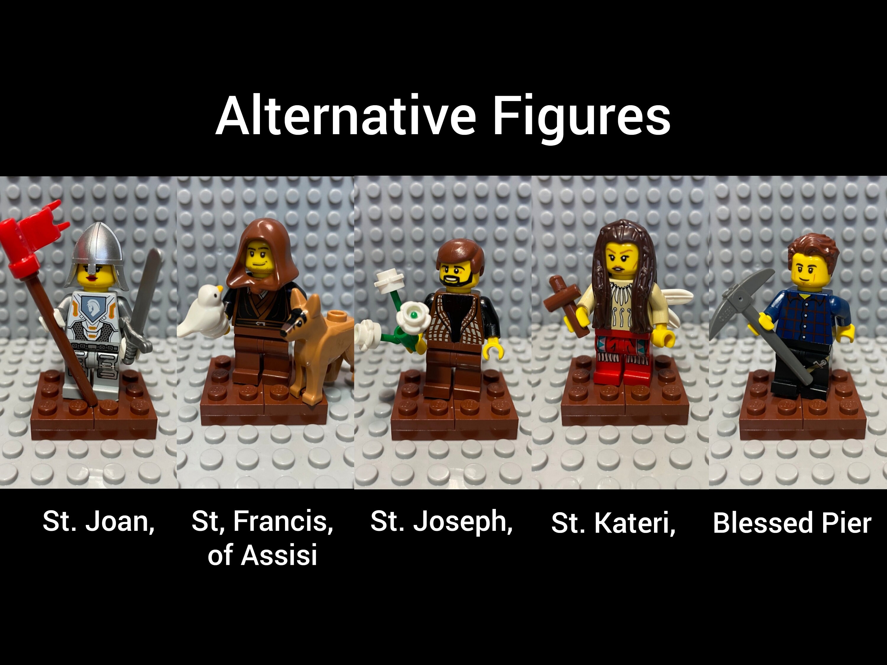 3 Saints in Lego st. Therese, St. Joan of Arc, St Francis of Assisi - Etsy