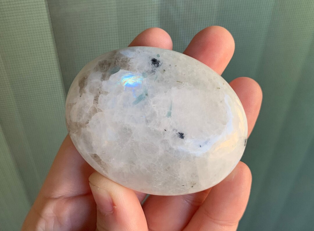 2.5" White/rainbow Moonstone Palm Stone ~perfect Carved Oval Shape ...