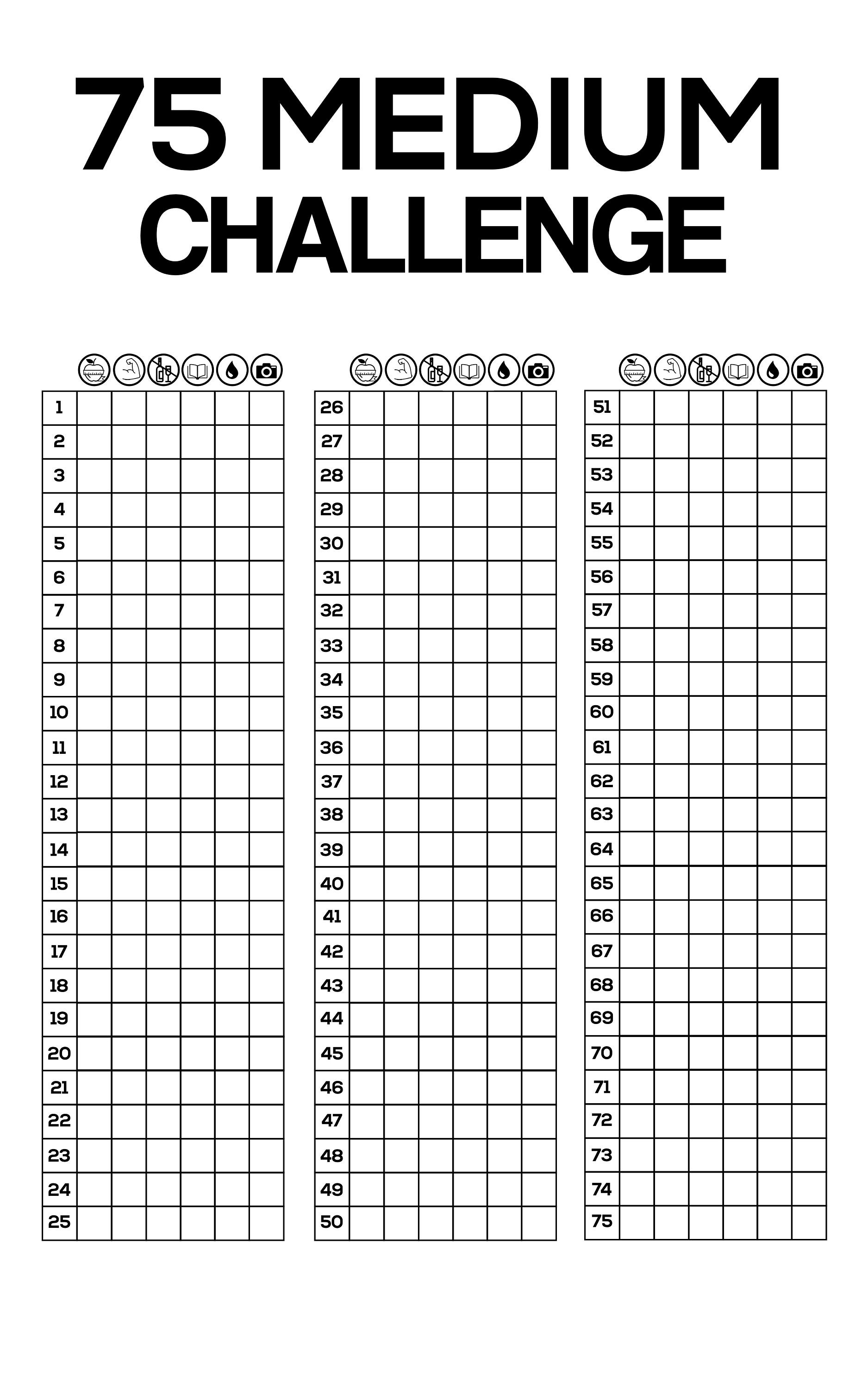 75 Day Medium Printable Challenge Tracker Bundle | 75 Medium Success ...