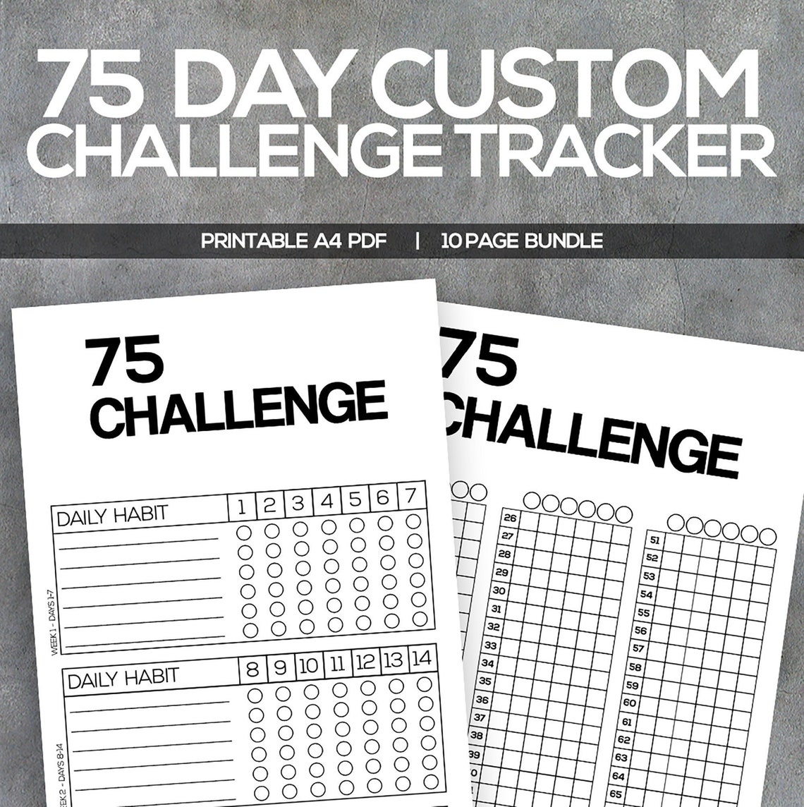 75 Day Customizable Printable Challenge Tracker Bundle | 75 Custom ...
