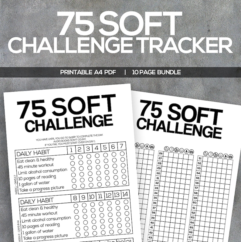 75 Day Soft Printable Challenge Tracker Bundle | 75 Soft Success ...