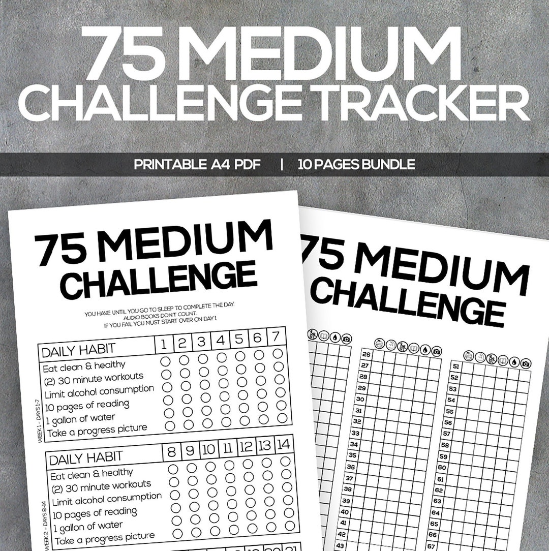 75 Day Medium Printable Challenge Tracker Bundle | 75 Medium Success ...