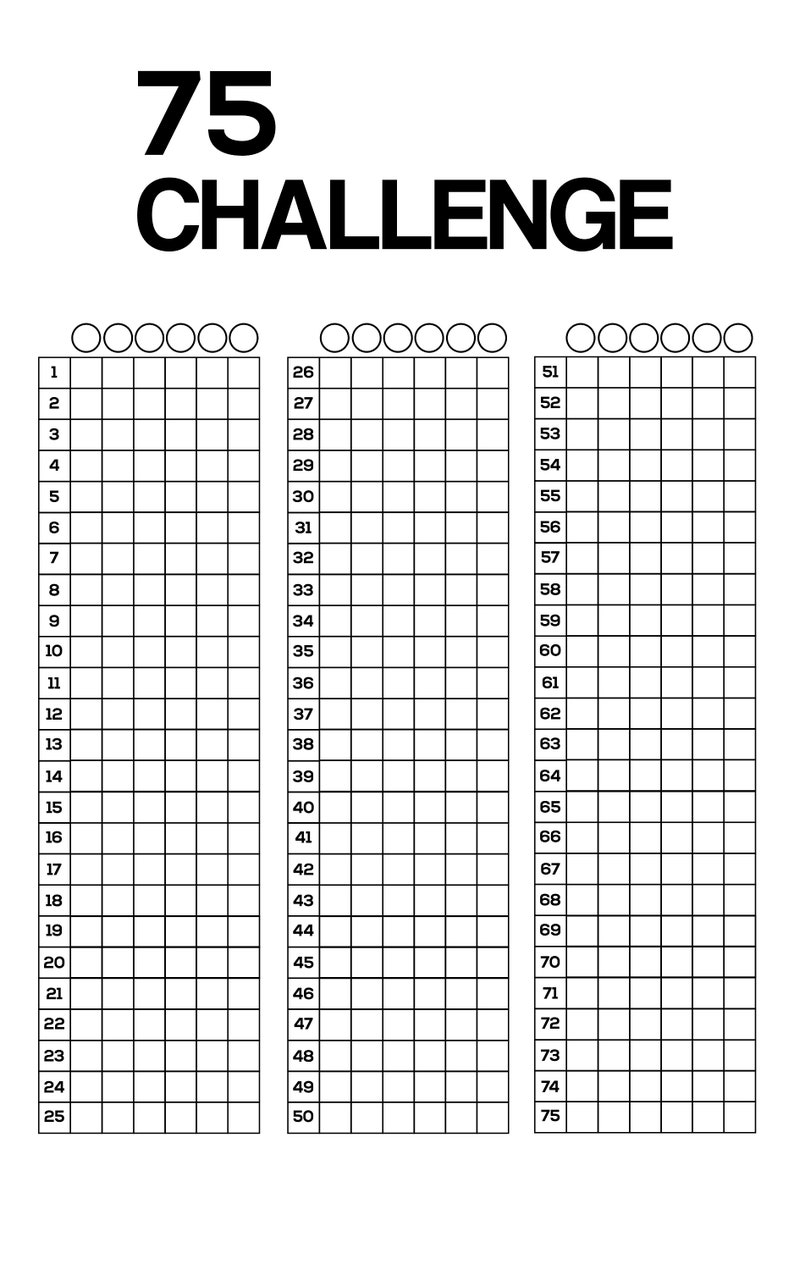 75 Day Customizable Printable Challenge Tracker Bundle | 75 Custom ...