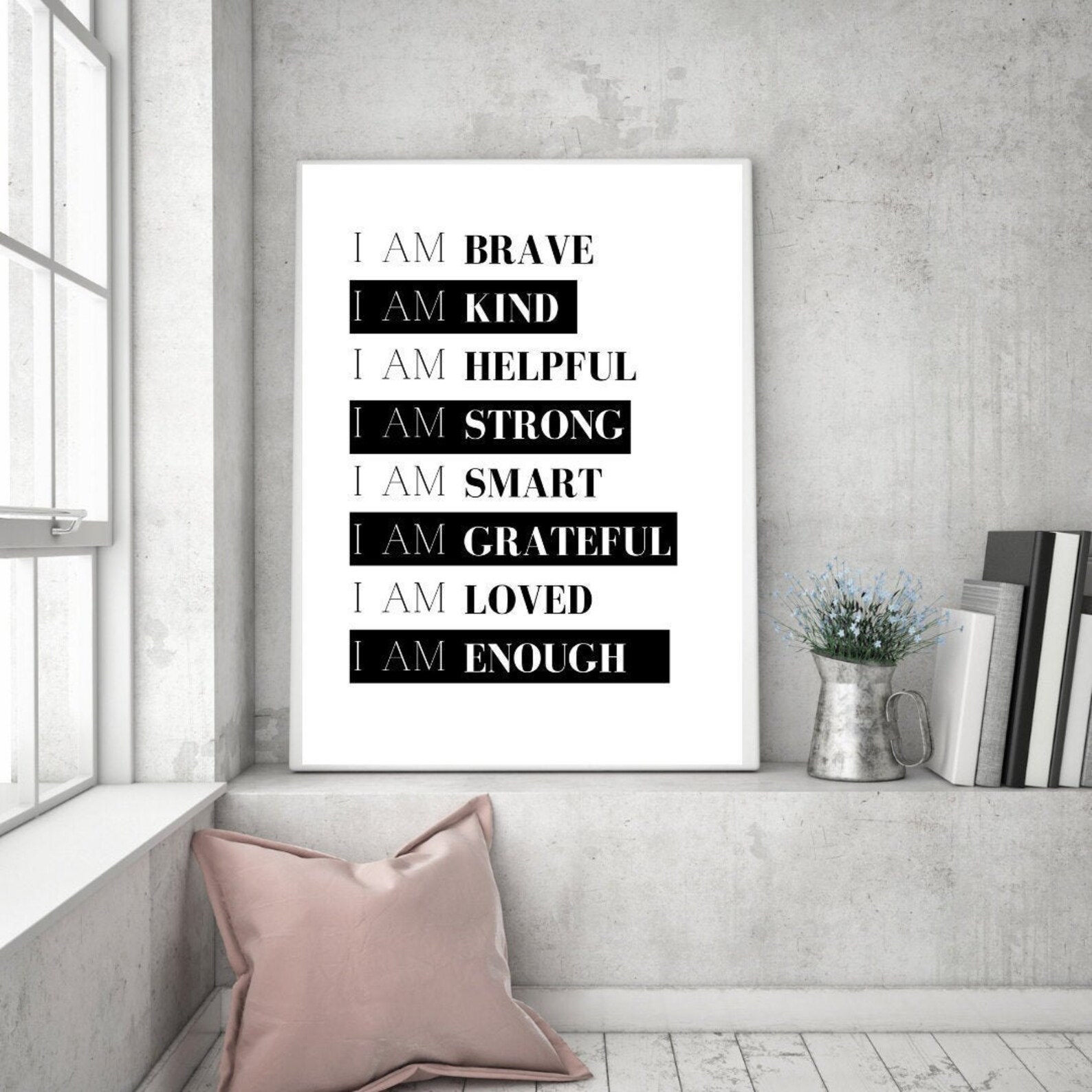 I Am Brave, Affirmations Printable Art, Inspirational Art, I Am Enough ...