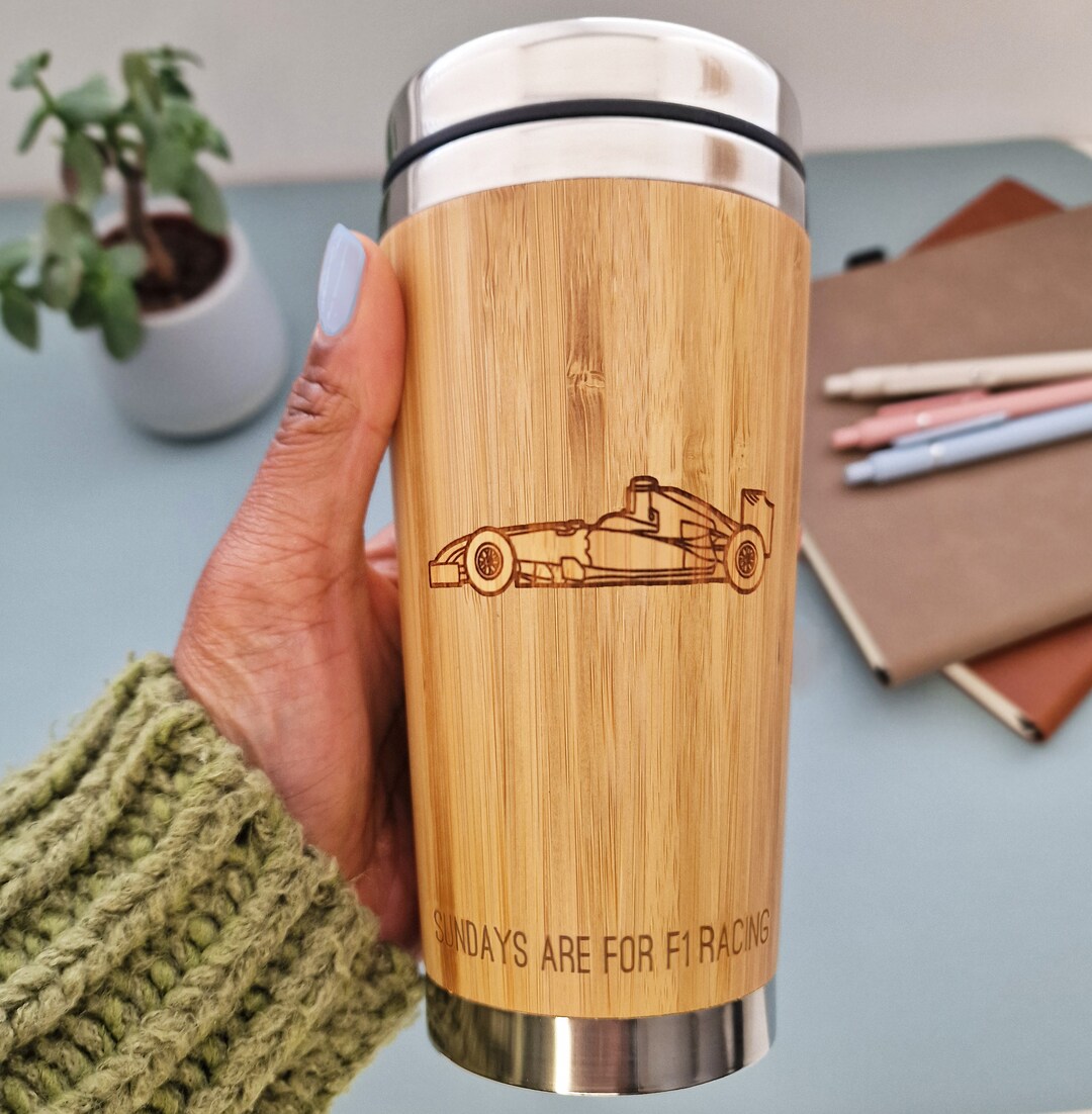 F1 Formula One Personalised Wooden Travel Mug, Grand Prix, Car Racing ...