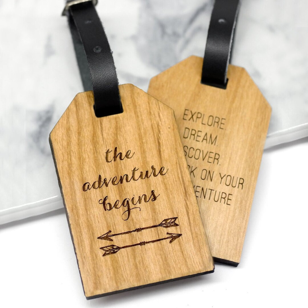 The Adventure Begins Luggage Tag, Travel Gift, Travel Quote, Wooden ...