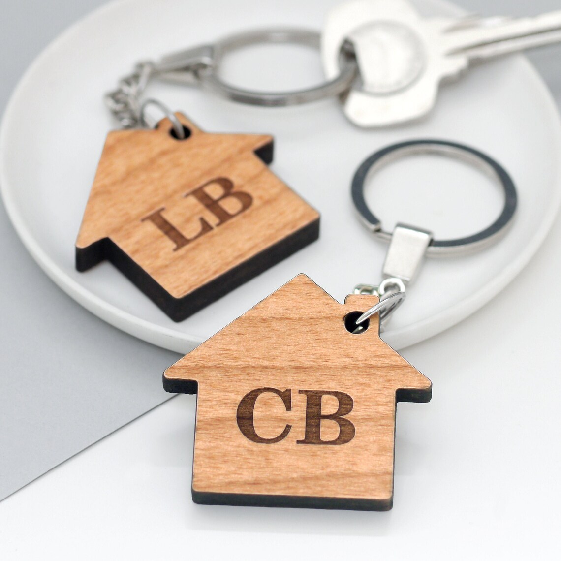 Pair of New Home Key Rings, Couples Housewarming Gift, Personalized ...