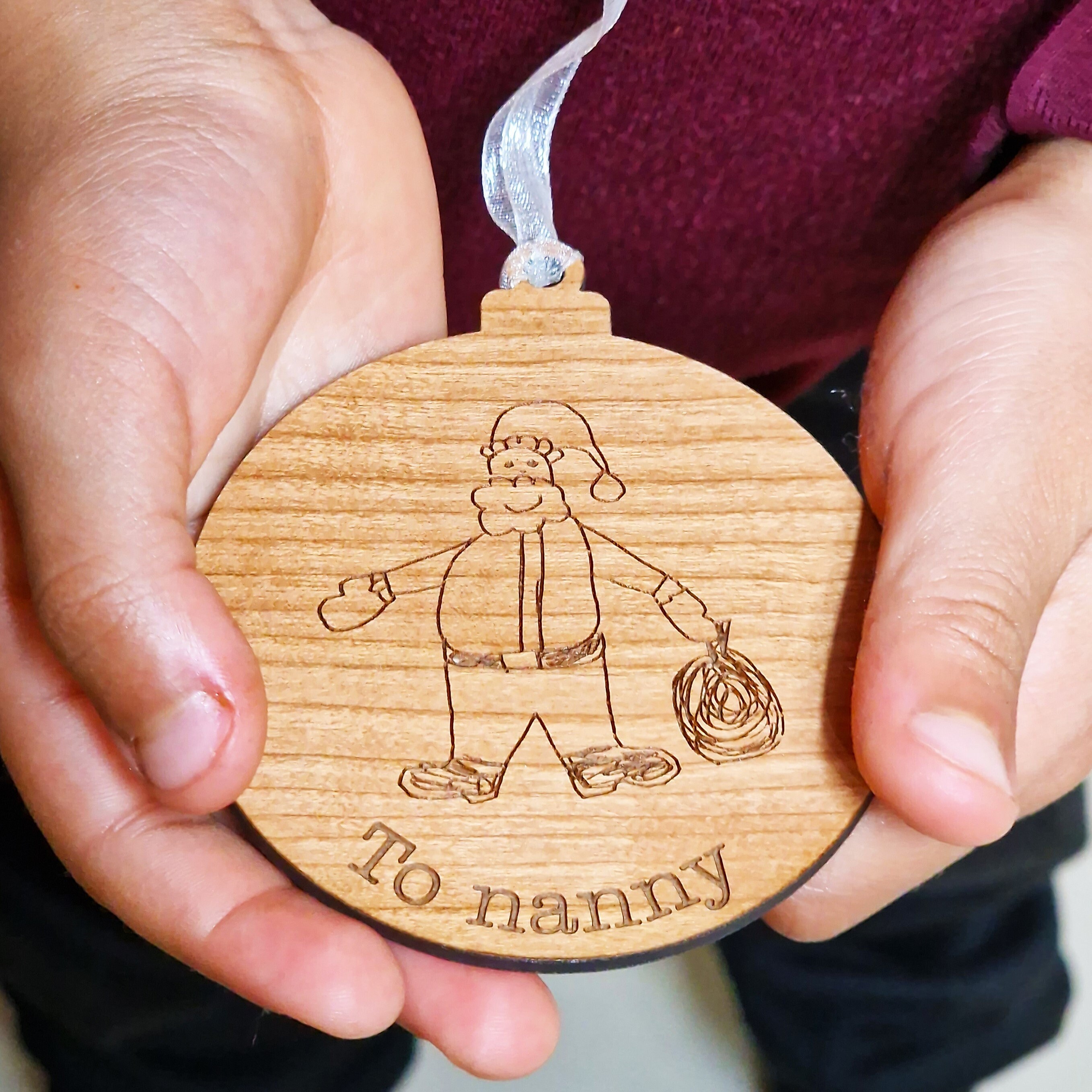 Personalised Child's Drawing Bauble, Wooden Christmas Bauble ...