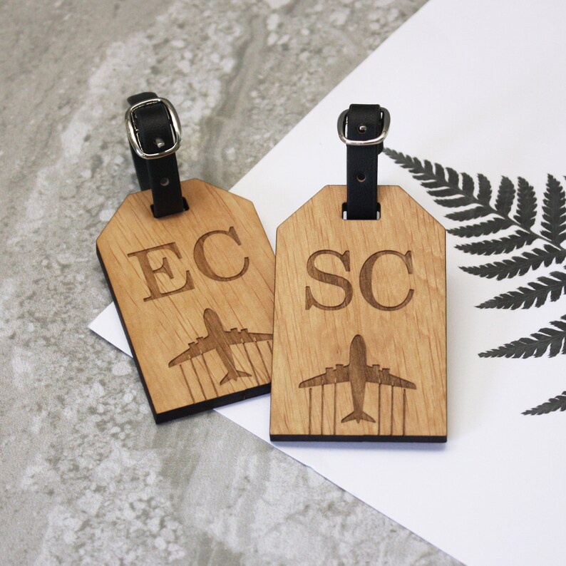 Initials Aeroplane Luggage Tags, Personalized Wooden Luggage Tags, Gift ...