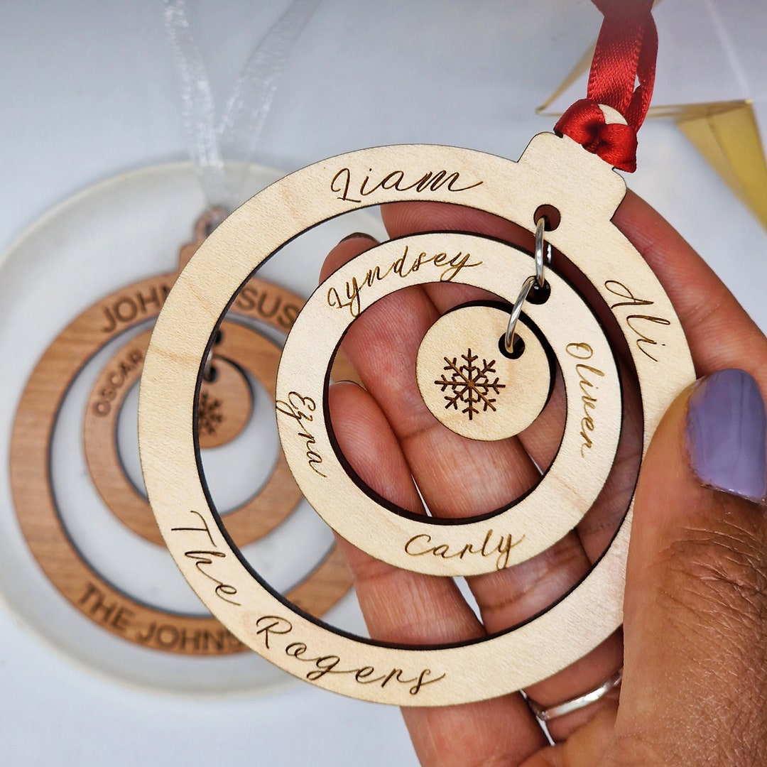 Personalised Family Hoop Christmas Bauble, Wooden Name Bauble, Minimal ...