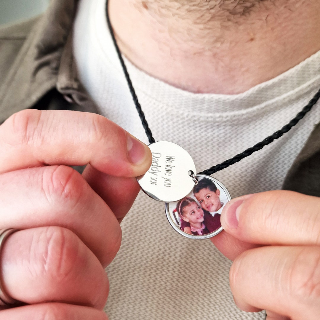 Men's Personalised Secret Photo Family Necklace, Men's Wooden Locket ...