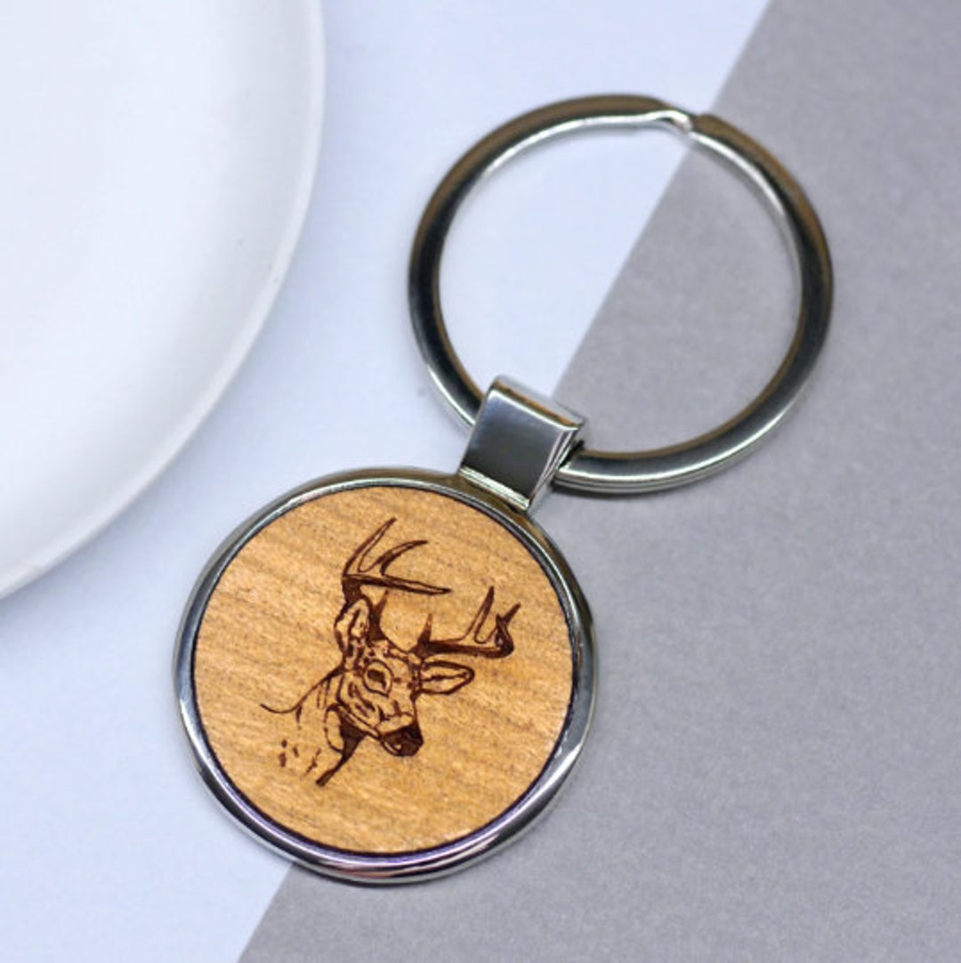 Stag Head Wooden Keyring, Deer Head Keychain, Groomsman Gift, Father's ...