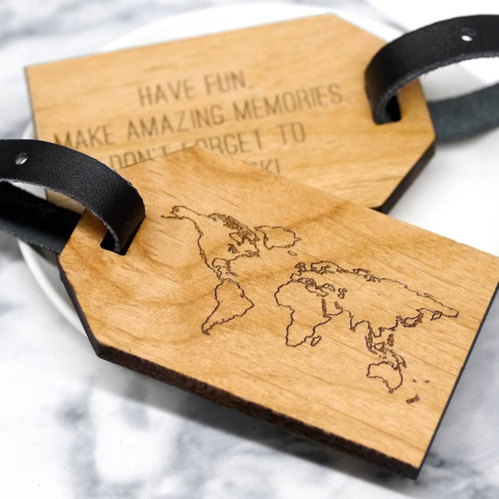 Map Luggage Tag, Wooden Luggage Tag Personalized, World Map Travel Tag ...