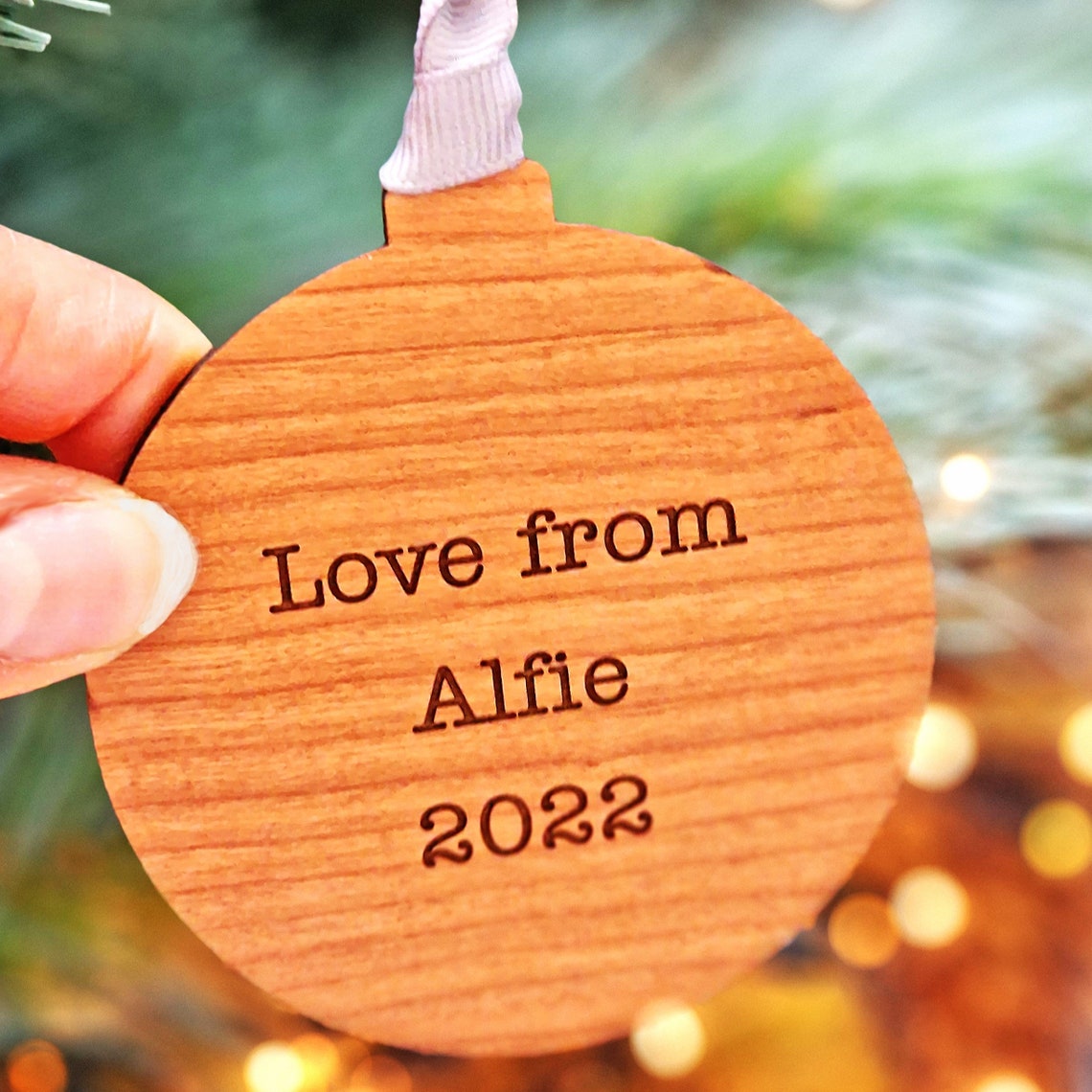 Personalised Child's Drawing Bauble, Wooden Christmas Bauble ...