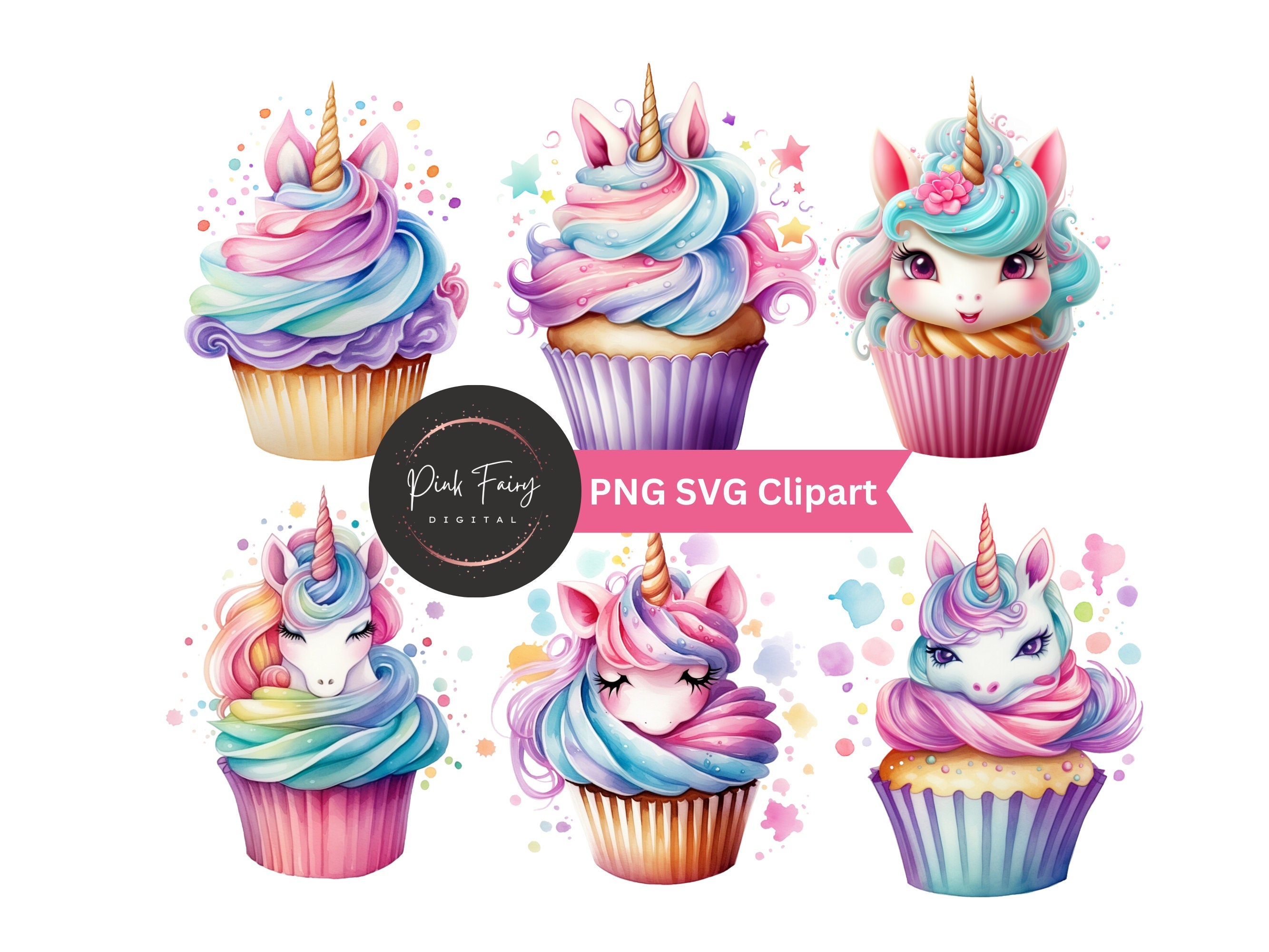 Unicorn Cupcake Clipart Set - Perfect for Toppers, Printable Birthday ...