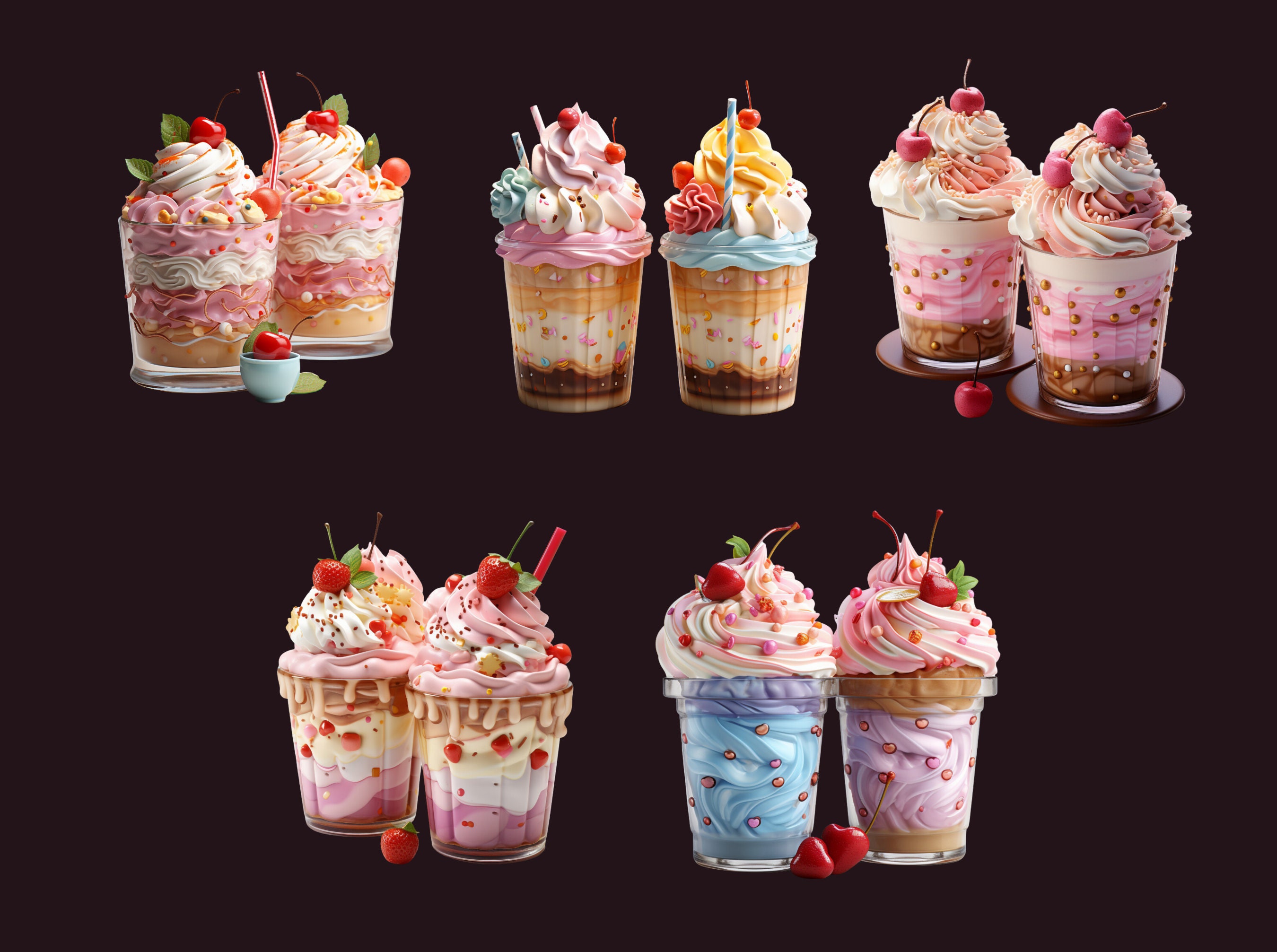 Kawaii Milkshakes Clipart PNG SVG Files for Scrapbooking, Sublimation ...