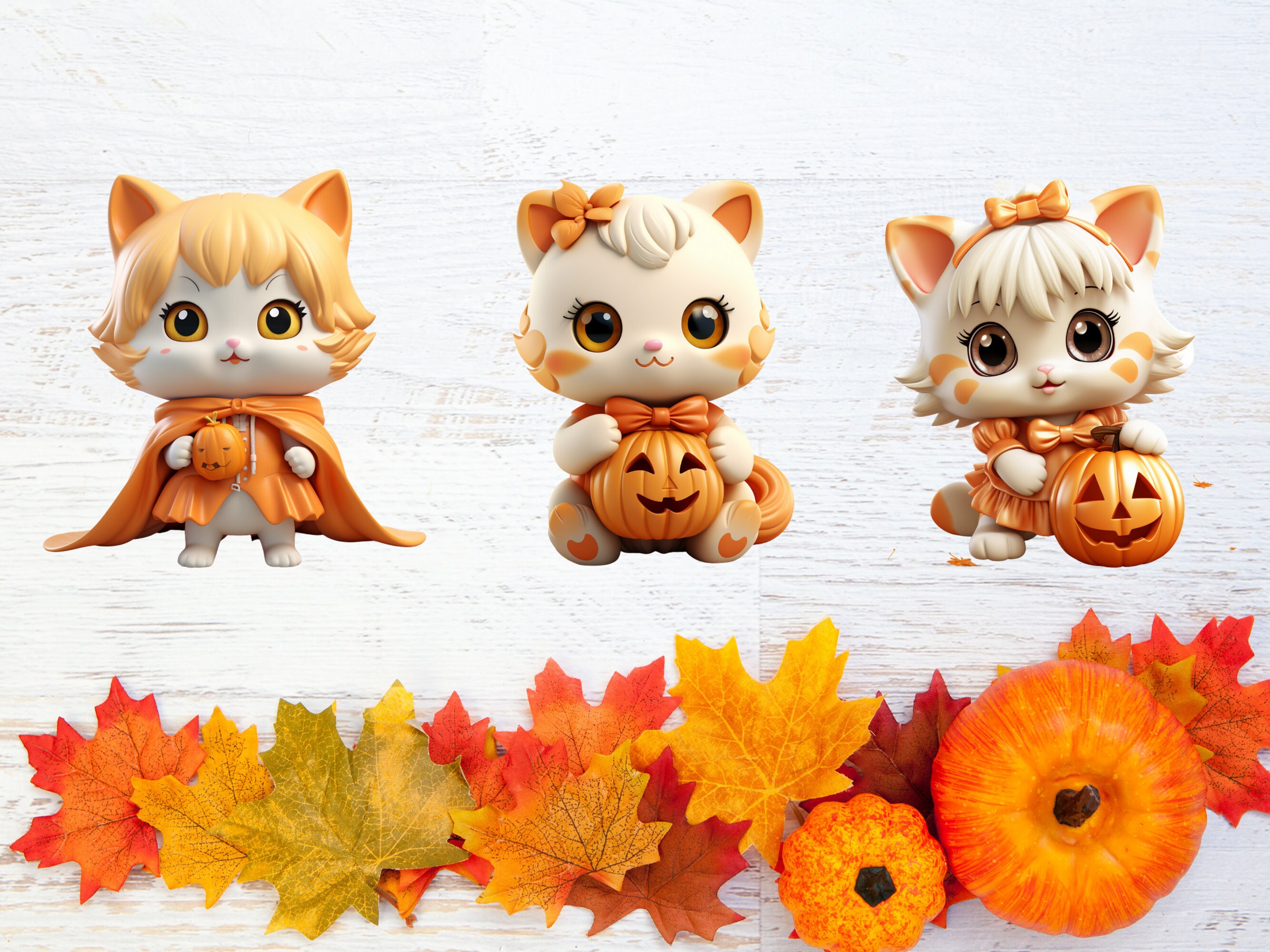 Halloween Chibi Cat Clipart Set of 6 Spooky and Cute Cat Graphics for ...