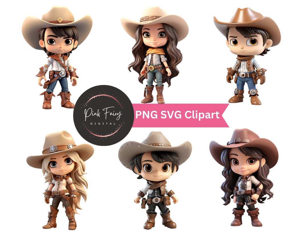 Chibi Cowgirl and Cowboy Cute Clipart Set PNG and SVG Files Western ...