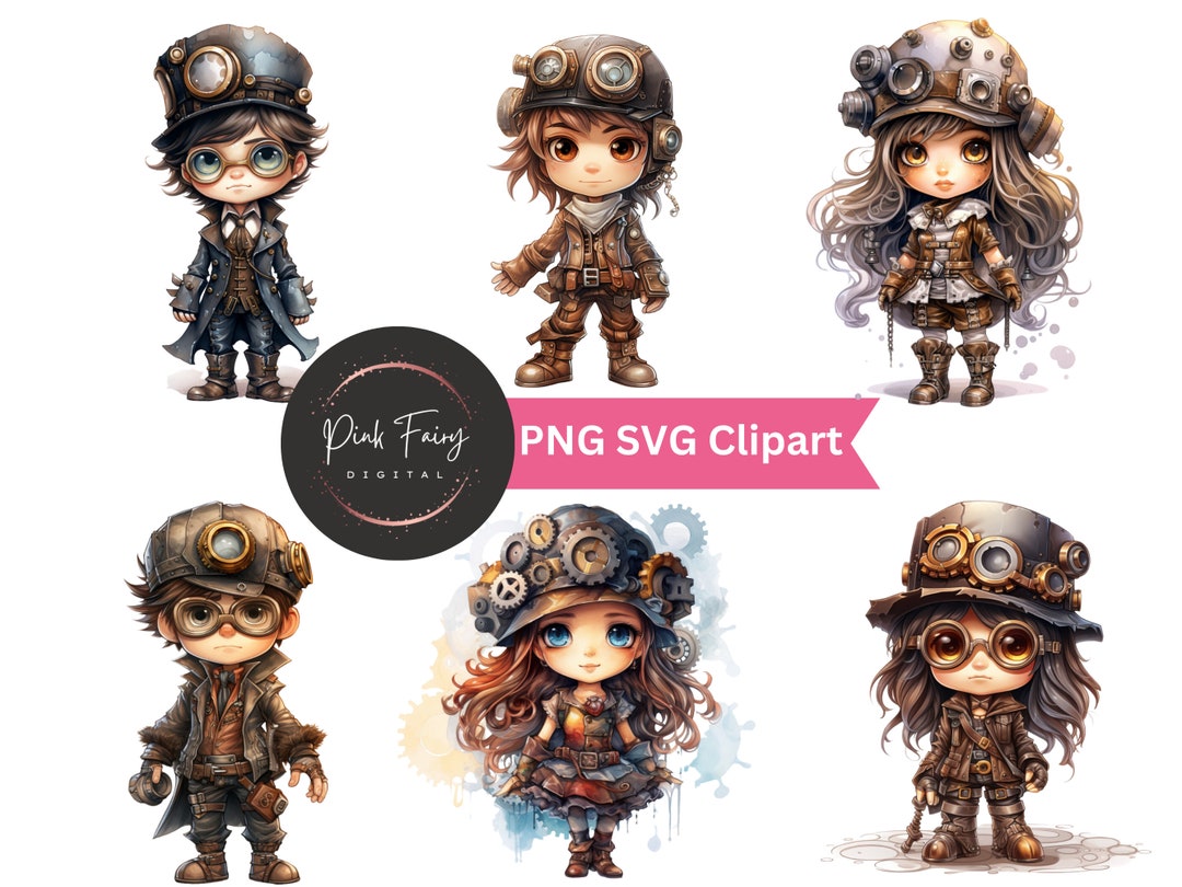 Chibi Steampunk Clipart Set Digital Download PNG SVG Cute - Etsy