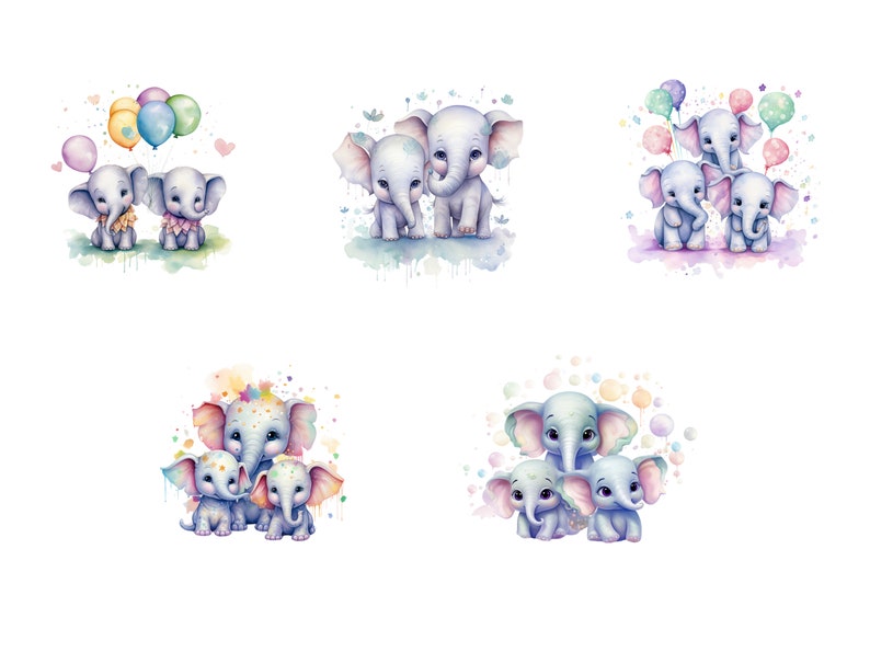 Watercolor Baby Elephants Clipart Set Nursery Wall Art, Birthday Art ...