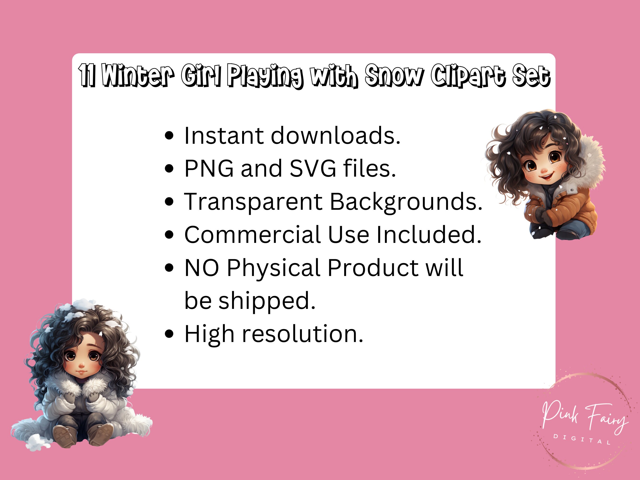 Winter Girl Playing With Snow Clipart Set Digital Download - Etsy