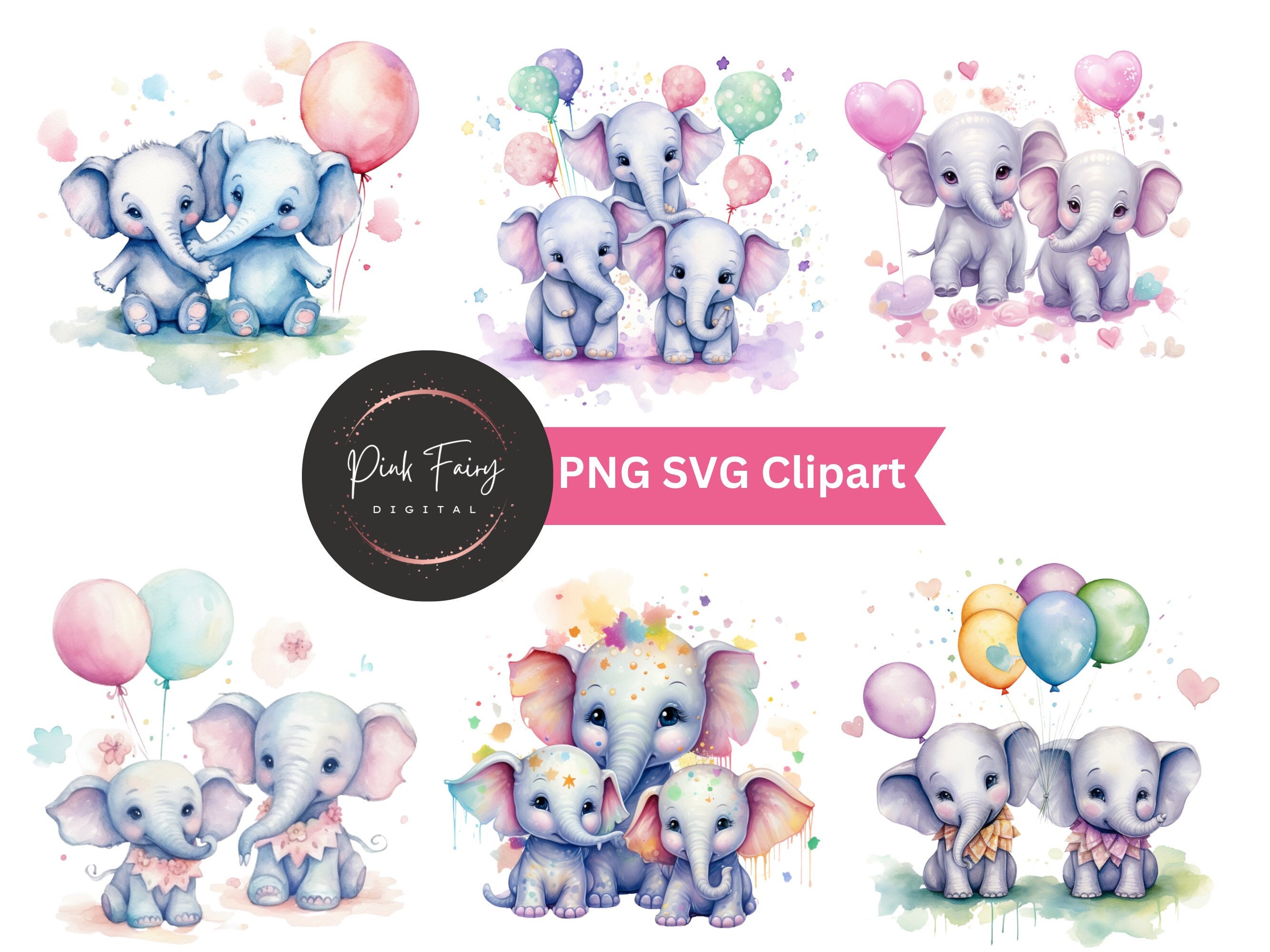 Watercolor Baby Elephants Clipart Set Nursery Wall Art, Birthday Art ...