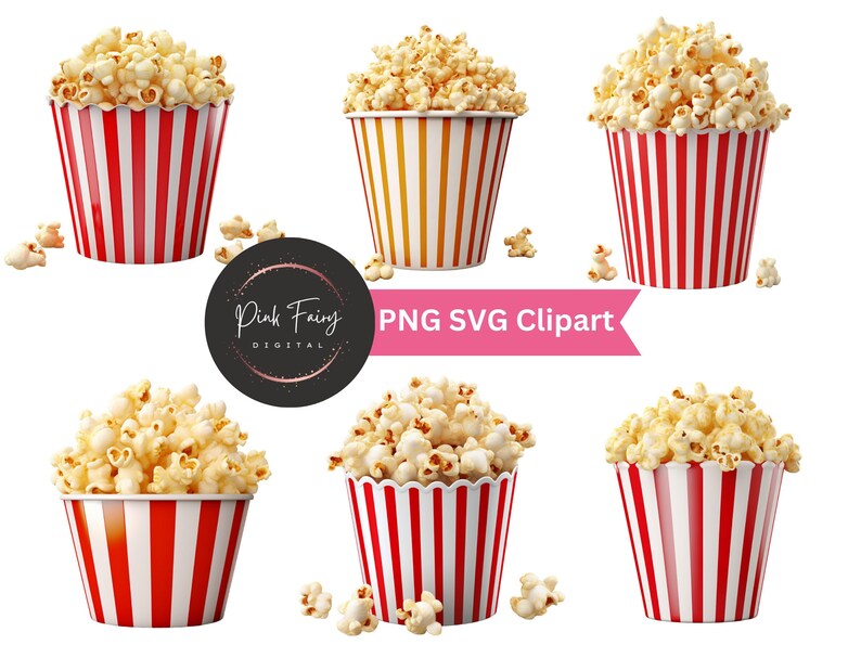 Popcorn Movie Night Clipart Set Cute Popcorn Graphics for Sublimation ...