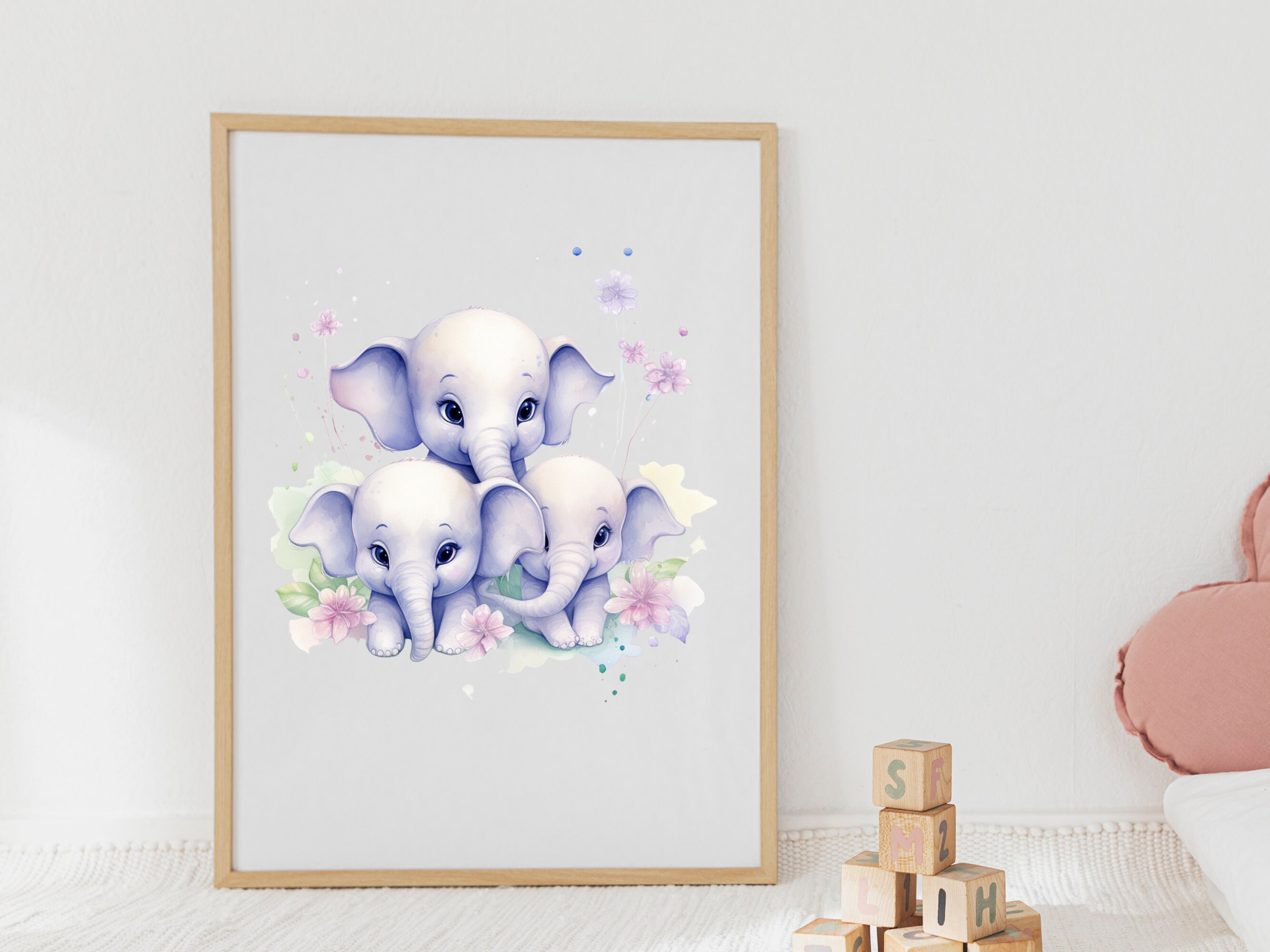Watercolor Baby Elephants Clipart Set Nursery Wall Art, Birthday Art ...