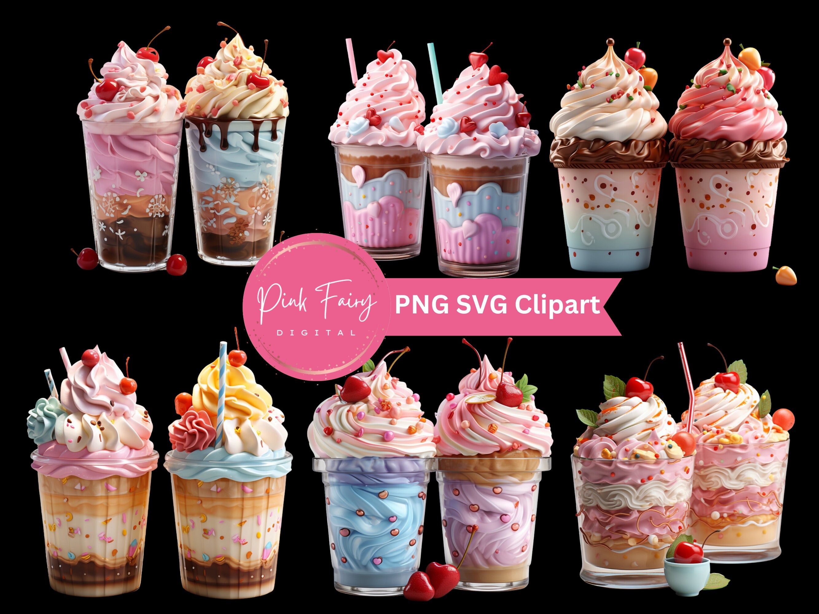 Kawaii Milkshakes Clipart PNG SVG Files for Scrapbooking, Sublimation ...