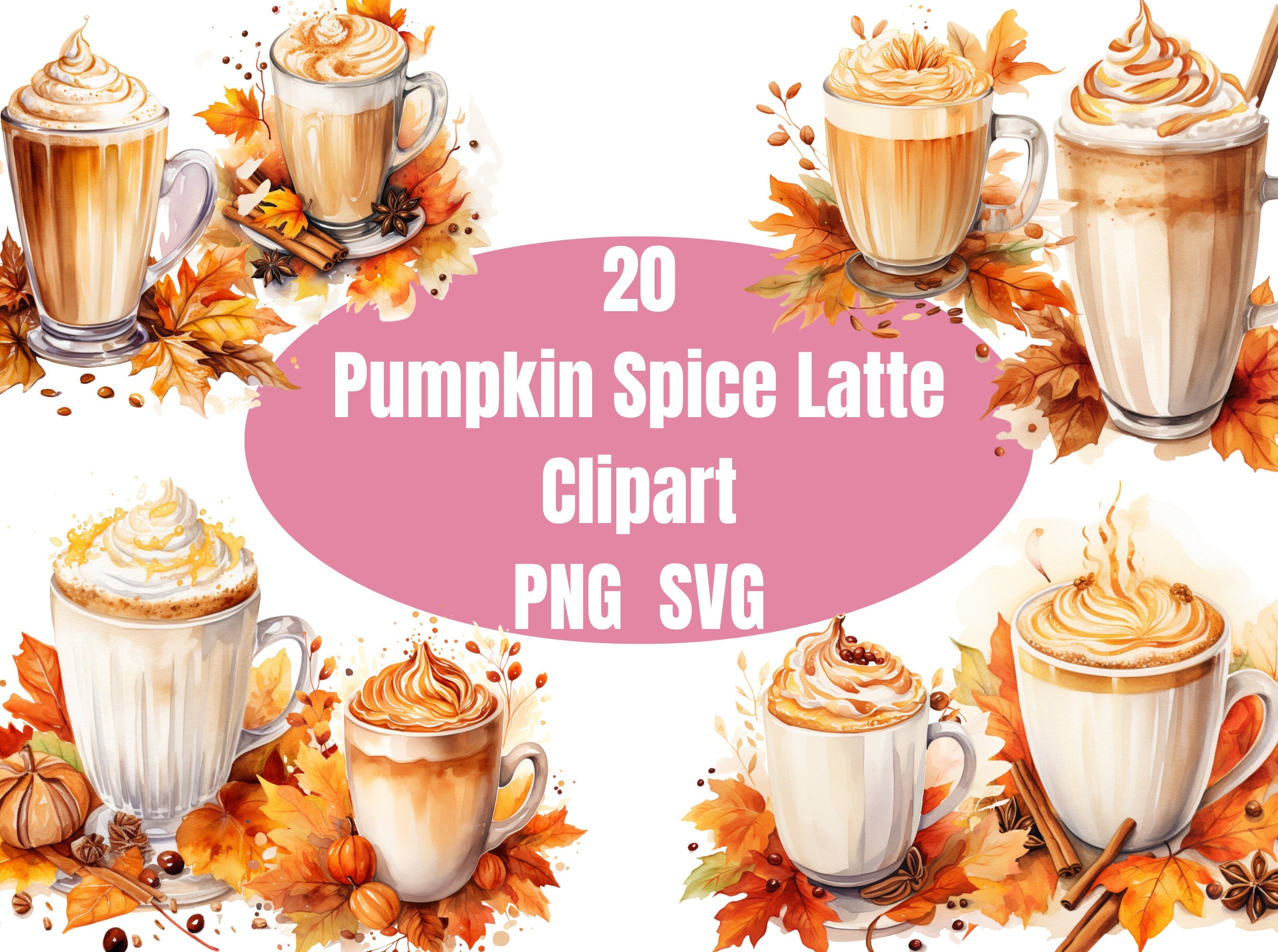 Pumpkin Spice Latte Clipart in PNG SVG for Fall Graphics for - Etsy