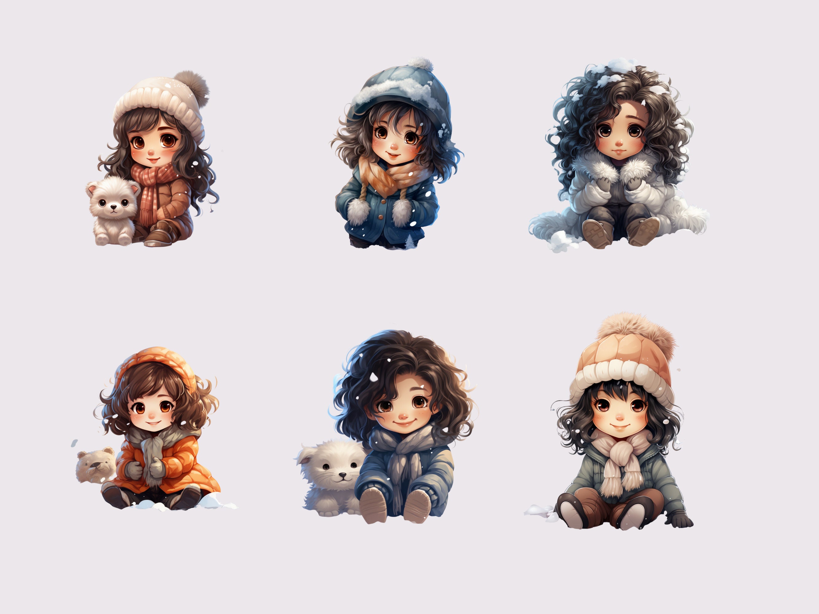 Winter Girl Playing With Snow Clipart Set Digital Download - Etsy