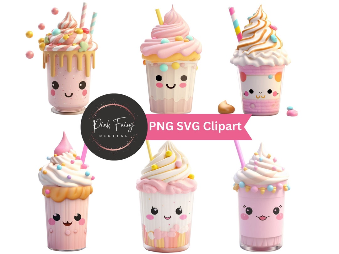 Pink Milkshake Clipart Set High-quality PNG SVG Files Yummy Dessert ...
