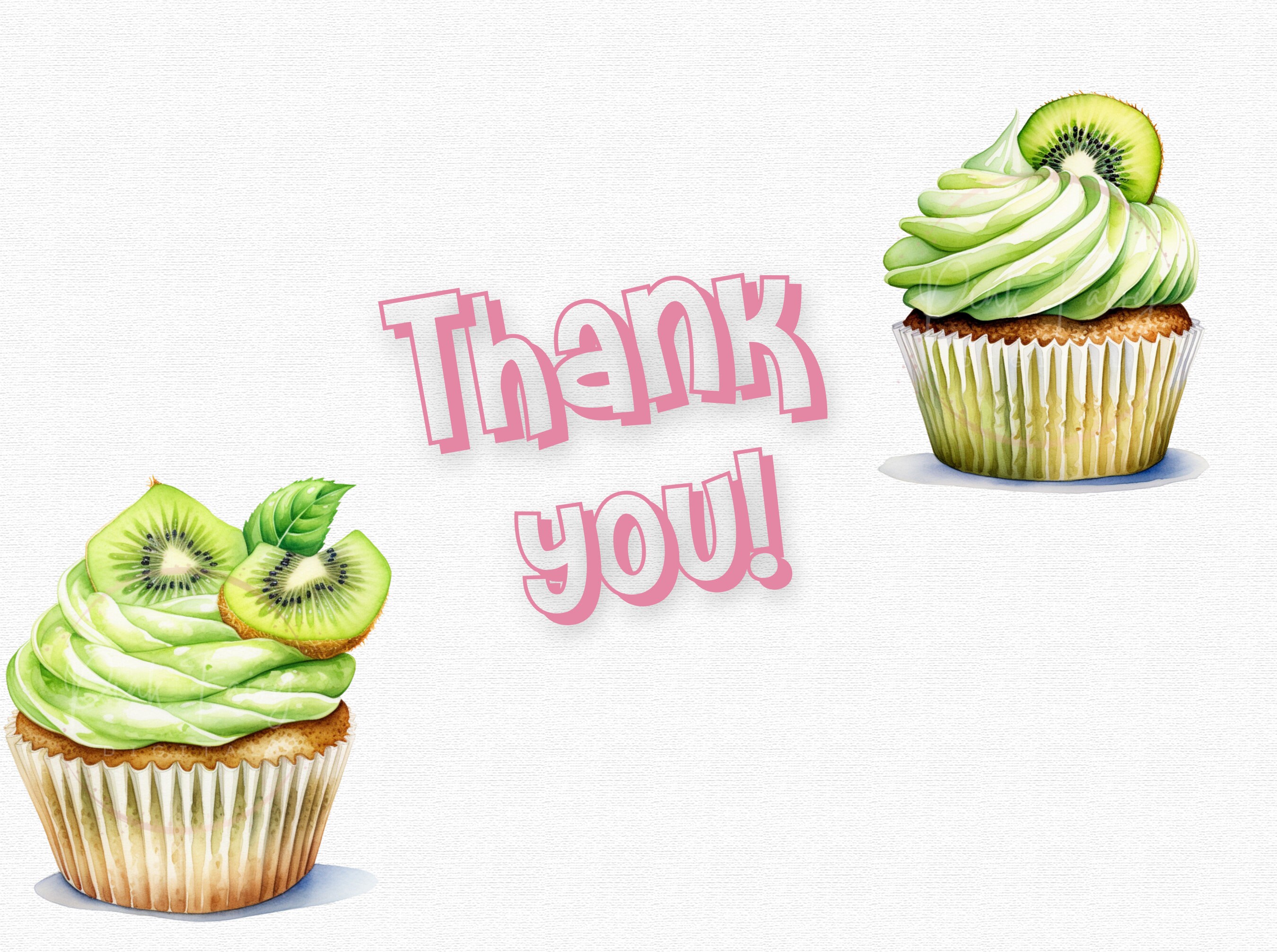 Watercolor Clipart Kiwi Cupcakes PNG SVG Files for - Etsy