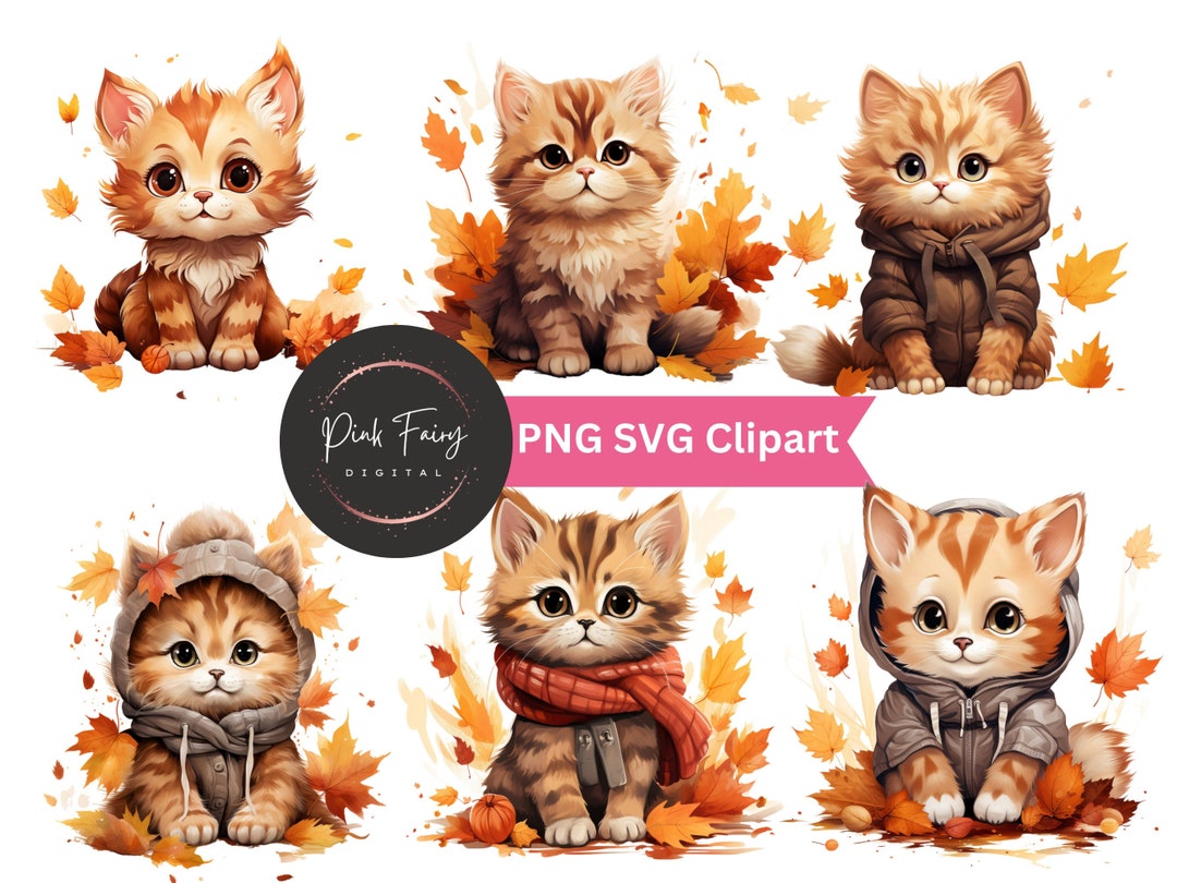 Fall Kitty Clipart Set Featuring Charming Cat Illustrations, Cozy ...