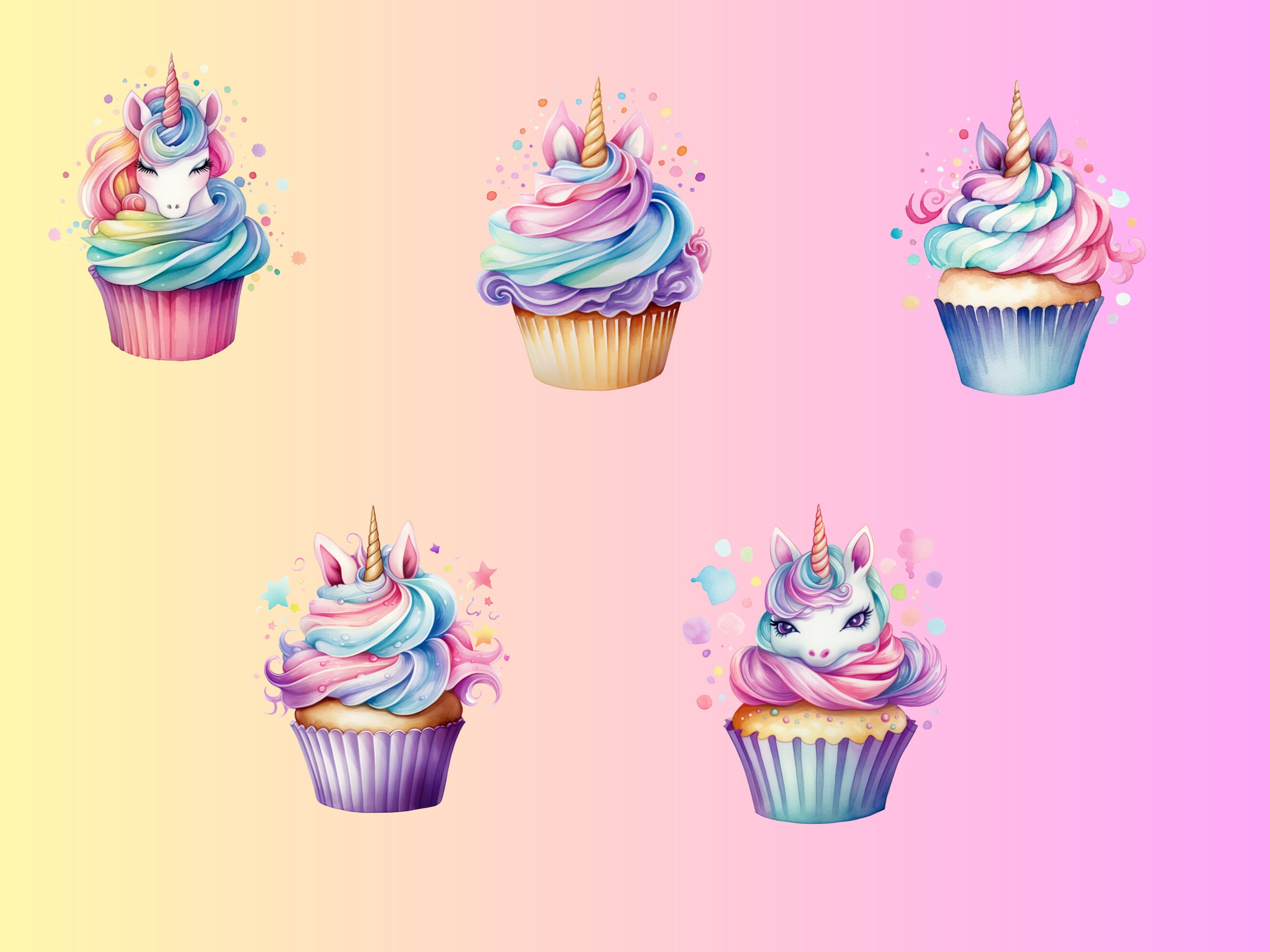 Unicorn Cupcake Clipart Set Perfect for Toppers Printable - Etsy