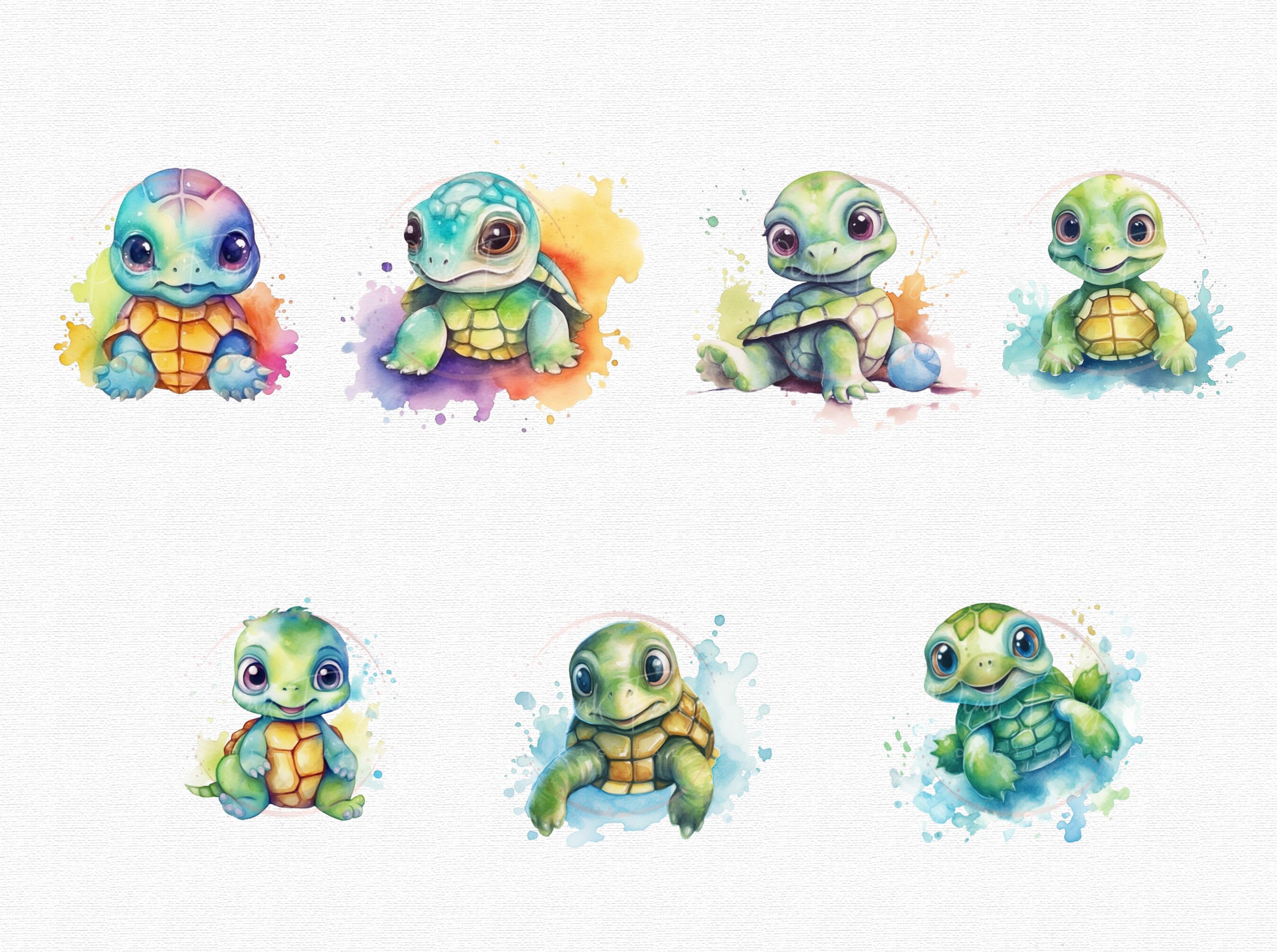 Baby Turtle Watercolor Clipart PNG SVG 14 Files Print on Demand Baby ...