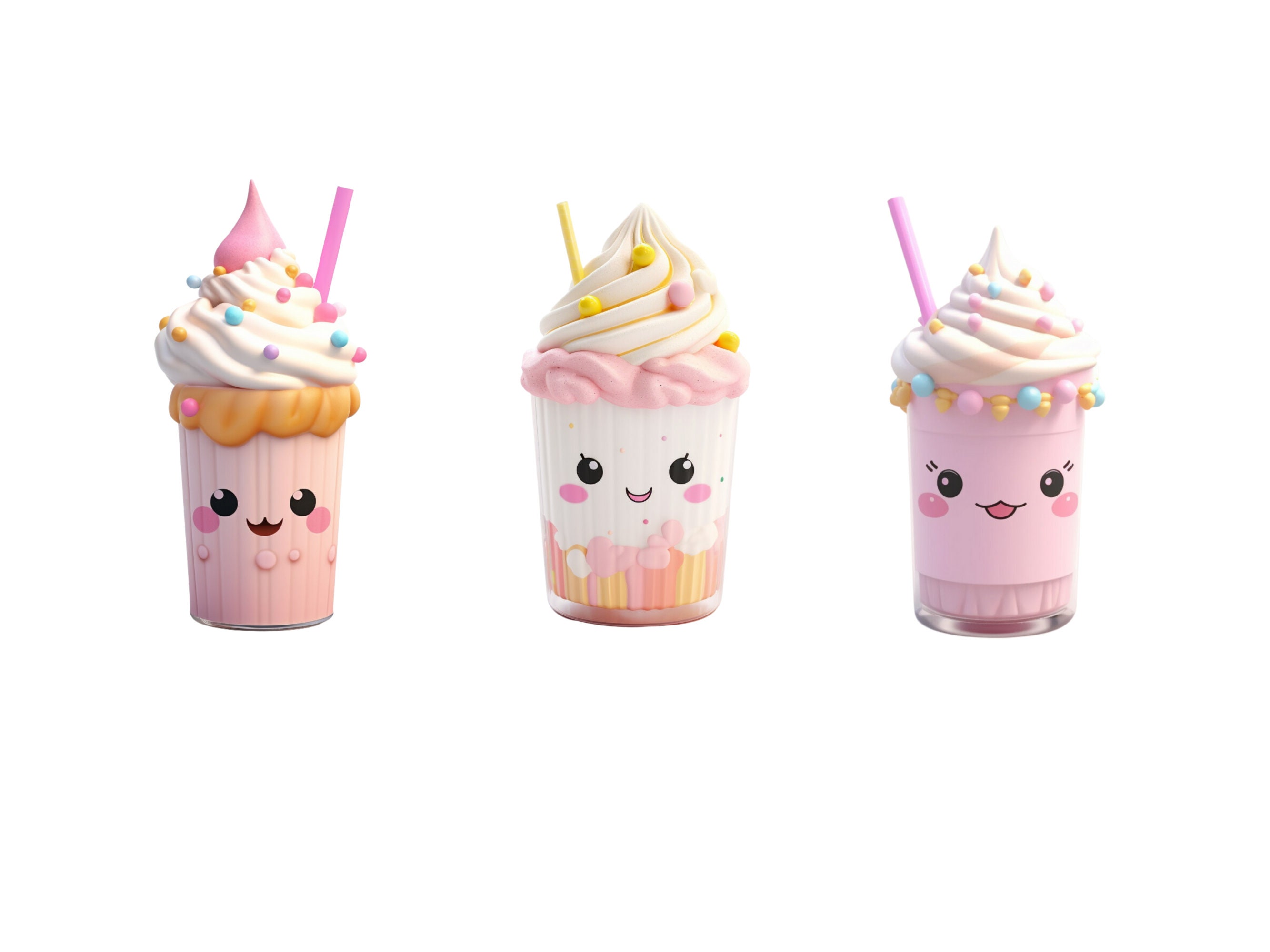 Pink Milkshake Clipart Set High-quality PNG SVG Files Yummy Dessert ...